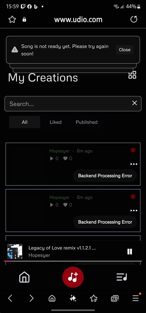 backend processing error r udiomusic