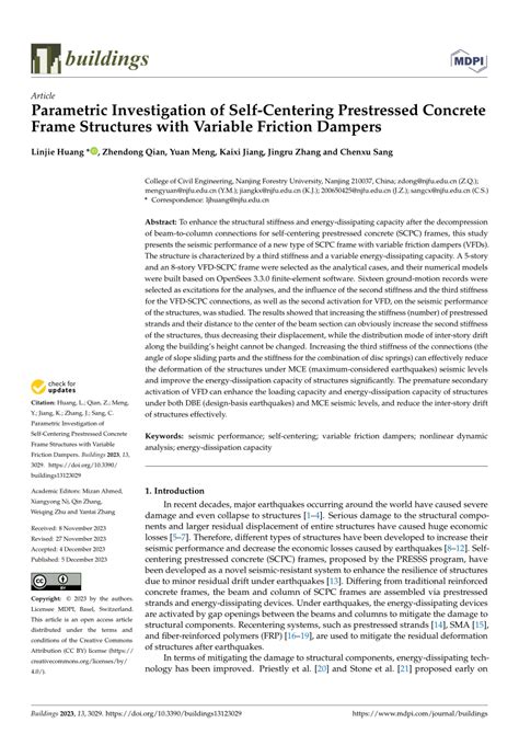 pdf parametric investigation of self centering prestressed concrete