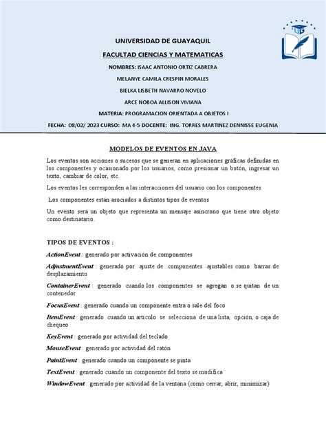 Modelos De Eventos En Java Pdf Ventana Informática Gestión De
