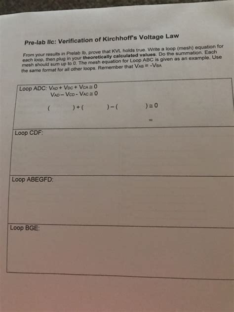 Solved Pre Lab Lla DC Mesh Loop Analysis Nominal Values Chegg