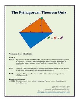 The Pythagorean Theorem Assessments Quiz And Unit Exam By Square Root Lessons
