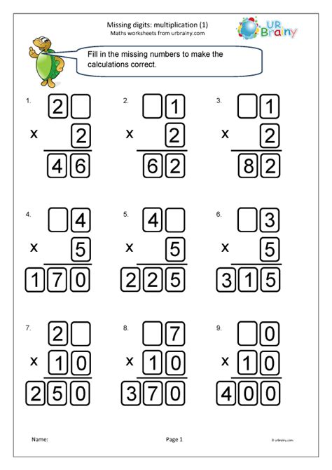 Multiplication Missing Digits 1 Multiplication Maths Worksheets