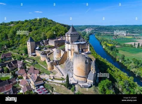 Aerial View Of Chateau De Castelnaud Medieval Fortress At Castelnaud