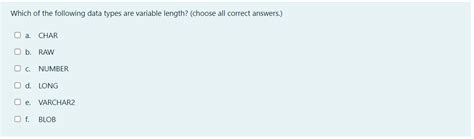 solved which of the following data types are variable