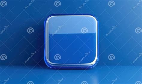 Glossy Blue Square Button With Rounded Edges On Blue Background Modern