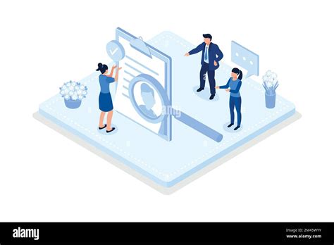 Hr Managers Searching Potential Job Candidates Recruitment Process Concept Isometric Vector