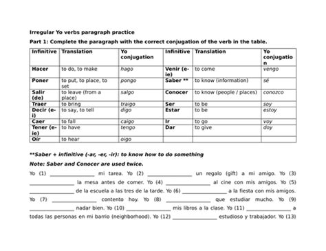 Irregular Yo Verbs Paragraph Practice Teaching Resources