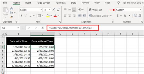 how to remove time from date timestamp in excel
