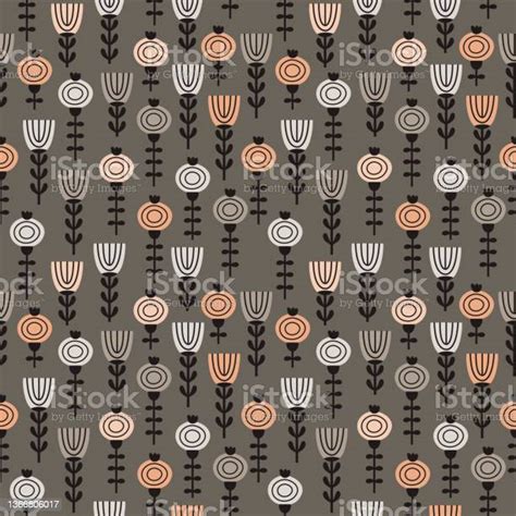 꽃이 피는 여름 초원 원활한 패턴 반복 패턴 양식에 일치 시키는 꽃 요소 꽃 줄기 어두운 배경에 초원 잔디 소박한 스타일