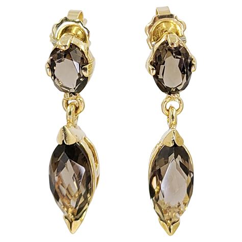 Smoky Quartz Diamond Gold Drop Earrings For Sale At 1stdibs