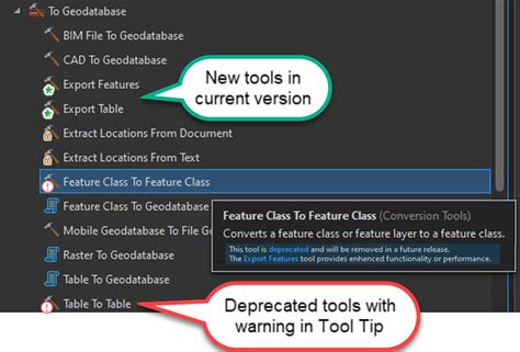 show which geoprocessing tools are deprecated or n esri community