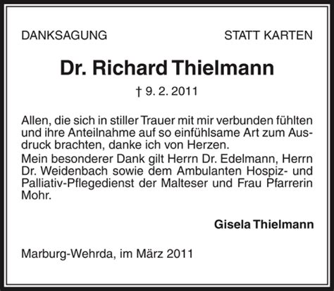 Traueranzeigen Von Dr Richard Thielmann Trauer Anzeigende