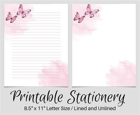 Pink Butterfly Printable Writing Paper Printable Stationery Printable