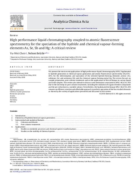Pdf High Performance Liquid Chromatography Coupled To Atomic Fluorescence Spectrometry For The