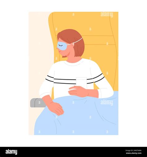 Female Passenger Sleeping On Plane Flight Plane Business Class Cartoon
