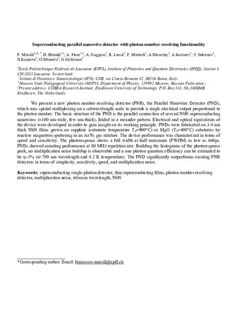 Pdf Superconducting Parallel Nanowire Detector With Photon Number Resolving Functionality