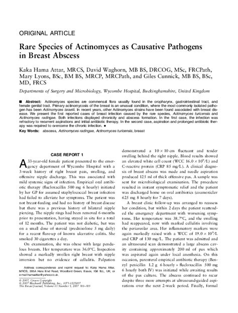 Pdf Rare Species Of Actinomyces As Causative Pathogens In Breast Abscess