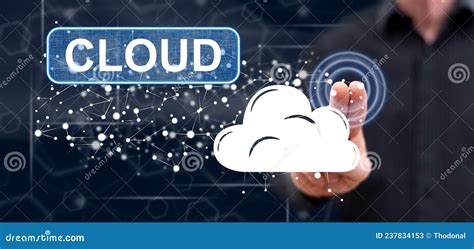 Man Touching A Cloud Concept Stock Image Image Of Internet Communication