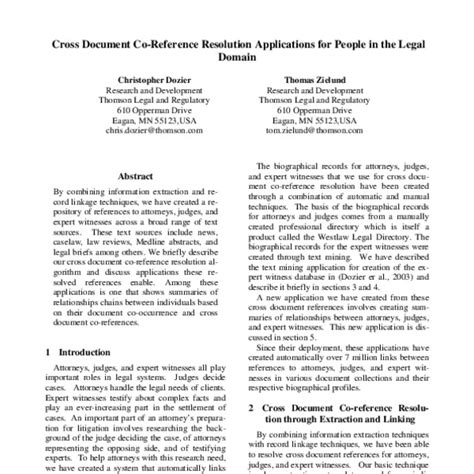 Cross Document Co Reference Resolution Applications For People In The Legal Domain Acl Anthology