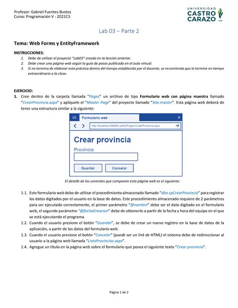 Lab 03 Parte 2 Practica Profesor Gabriel Fuentes Bustos Curso ProgramaciÛn V 2021c P