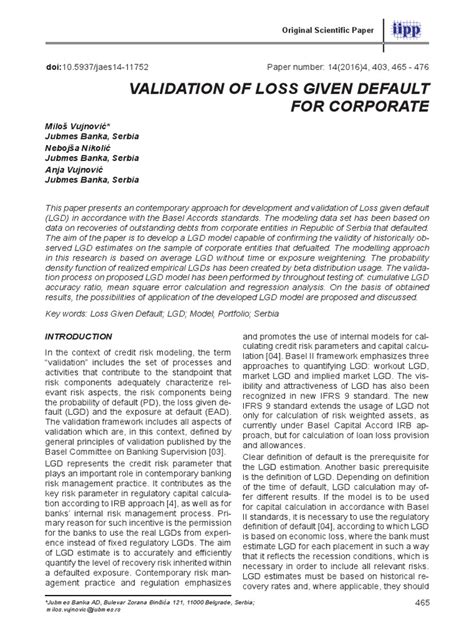 Validation Of Loss Given Default Pdf Risk Financial Services