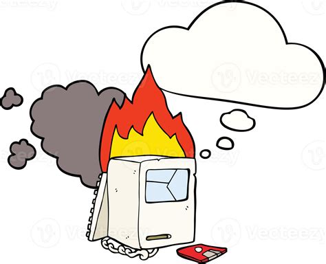 Cartoon Broken Computer With Thought Bubble 45156729 Png
