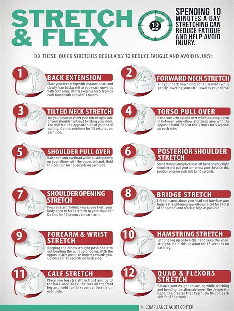 Stretch And Flex 10 Minute Exercise Poster For Work Home