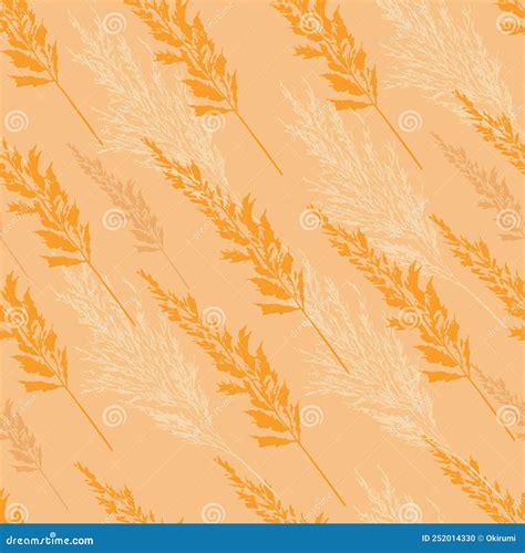 Orange Seamless Pattern Grass Silhouette Stock Vector Illustration Of