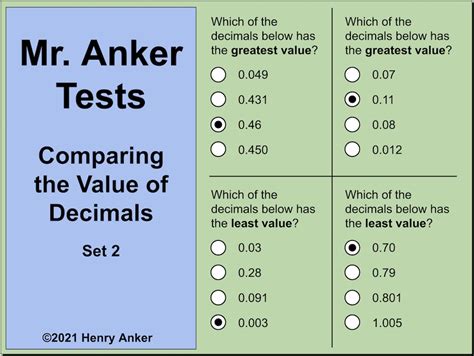 Mr Anker Tests Fractions Decimals Activities