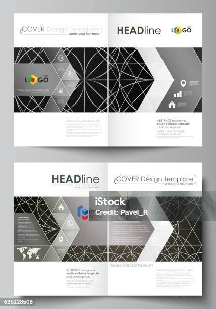 이중 접이식 브로셔 잡지 전단지 소책자를 위한 비즈니스 템플릿 표지 2단 브로슈어에 대한 스톡 벡터 아트 및 기타 이미지 2단 브로슈어 검은색 고대의 Istock