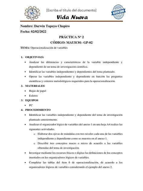 Guia 2 Operacionalización De Variables Pdf Método De Enseñanza