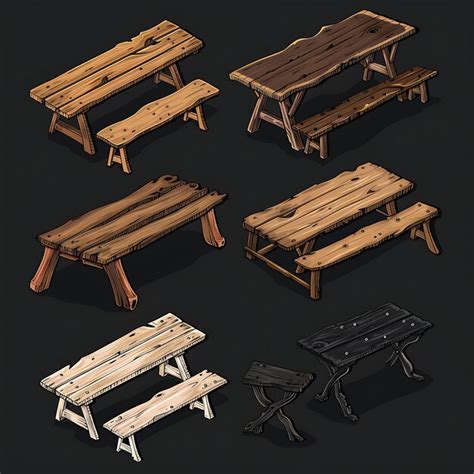Premium Photo Set Of Rustic Farm Tables 16 Bit Pixel With Reclaimed Wood And Cros Game Asset