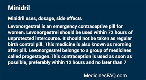 Minidril Uses Dosage Side Effects Food Interaction And Faq