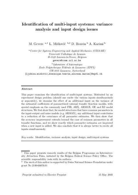 Pdf Identification Of Multi Input Systems Variance Analysis And