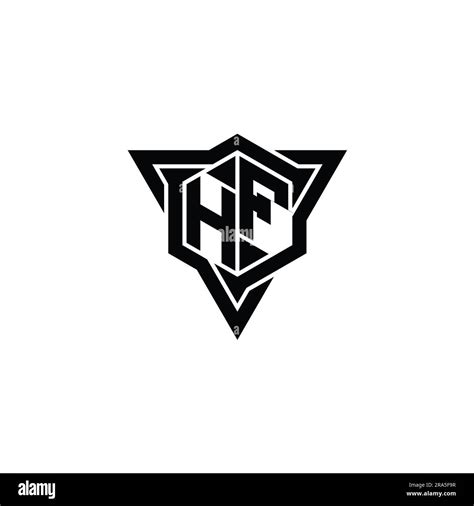 Hf Letter Logo Monogram Hexagon Shape With Triangle Outline Sharp Slice Style Design Template