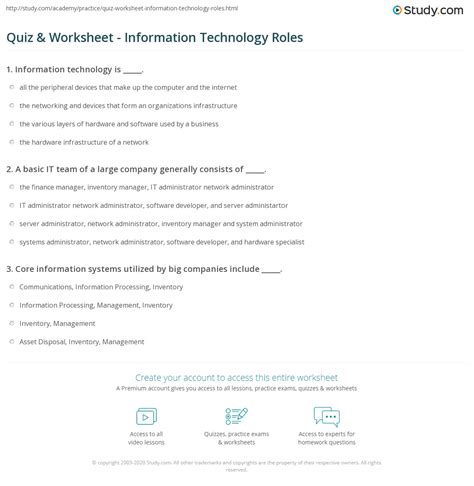 Quiz And Worksheet Information Technology Roles