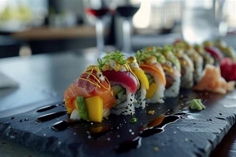 Vibrant Array Of Modern Sushi Premium Ai Generated Image