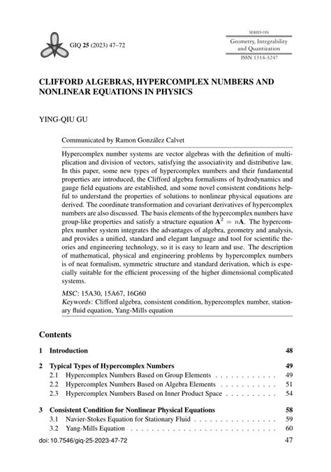 Pdf Clifford Algebras Hypercomplex Numbers And Nonlinear Equations