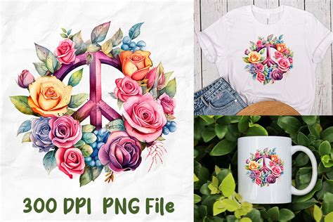 Hippie Peace Sign Pink Roses Flowers Gráfico Por Unlimab · Creative Fabrica