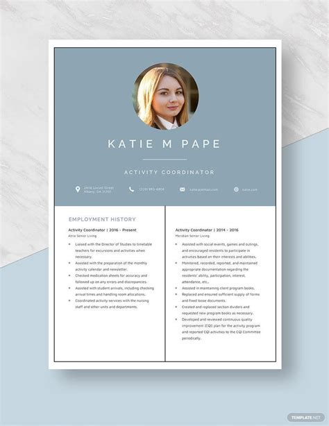 Activity Coordinator Resume In Word Pages Download