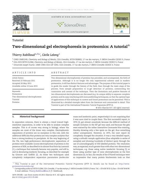 Two Dimensional Gel Electrophoresis In Proteomics A Tutorial