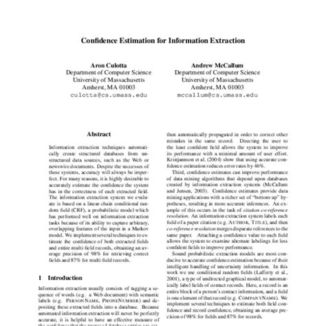 Confidence Estimation For Information Extraction Acl Anthology