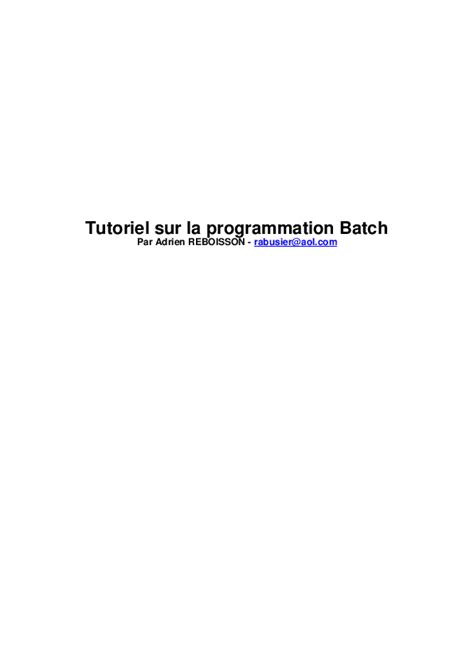 Pdf Tutoriel Sur La Programmation Batch
