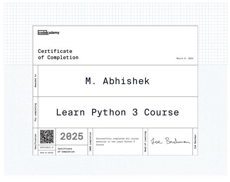 Python Codecademy Certificate Malkapuram Abhishek Kumar