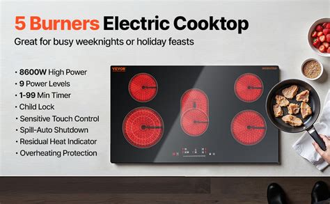 Vevor Built In Electric Cooktop Radiant Ceramic Cooktop 5 Burners 35