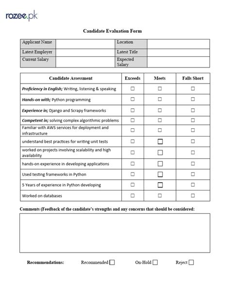 evaluation form python developer pdf