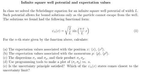 Solved Infinite Square Well Potential And Expectation Values
