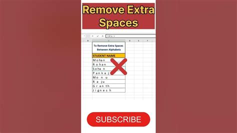Remove Extra Spaces In Excelexcel Tricksexcel Tips And Tricksexceltutorialexcelshorts