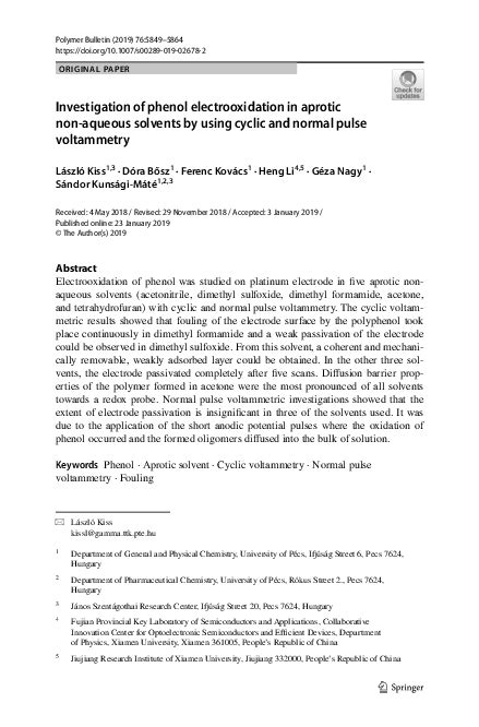 Pdf Investigation Of Phenol Electrooxidation In Aprotic Non Aqueous Solvents By Using Cyclic
