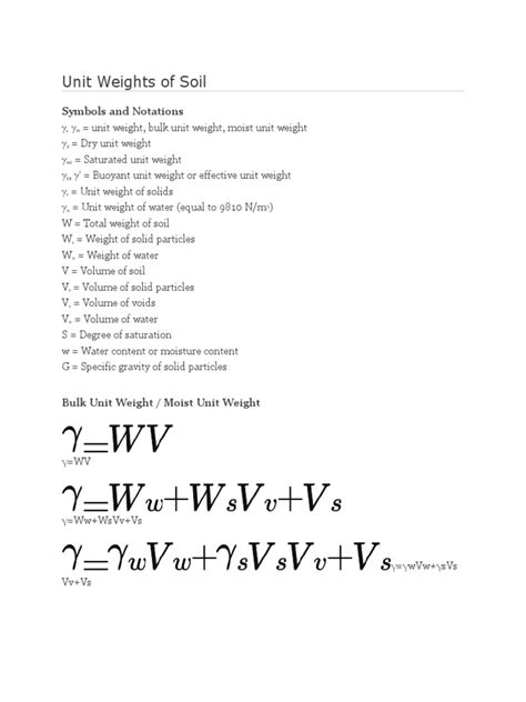 Unit Weights Of Soil Symbols And Notations Pdf Density Soil